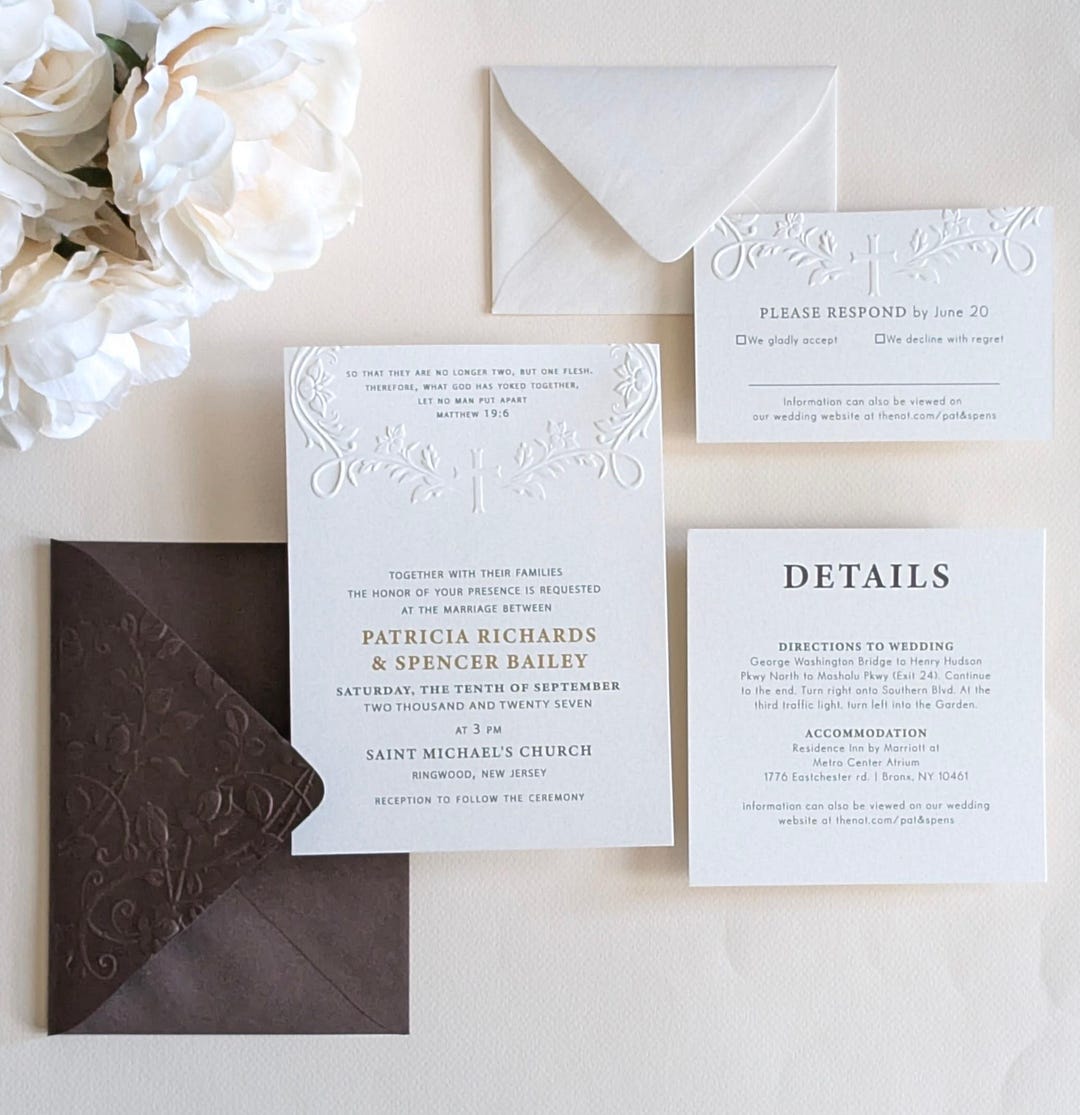 Embossed Floral Cross Wedding Invitation, Modern Religious Design - Etsy