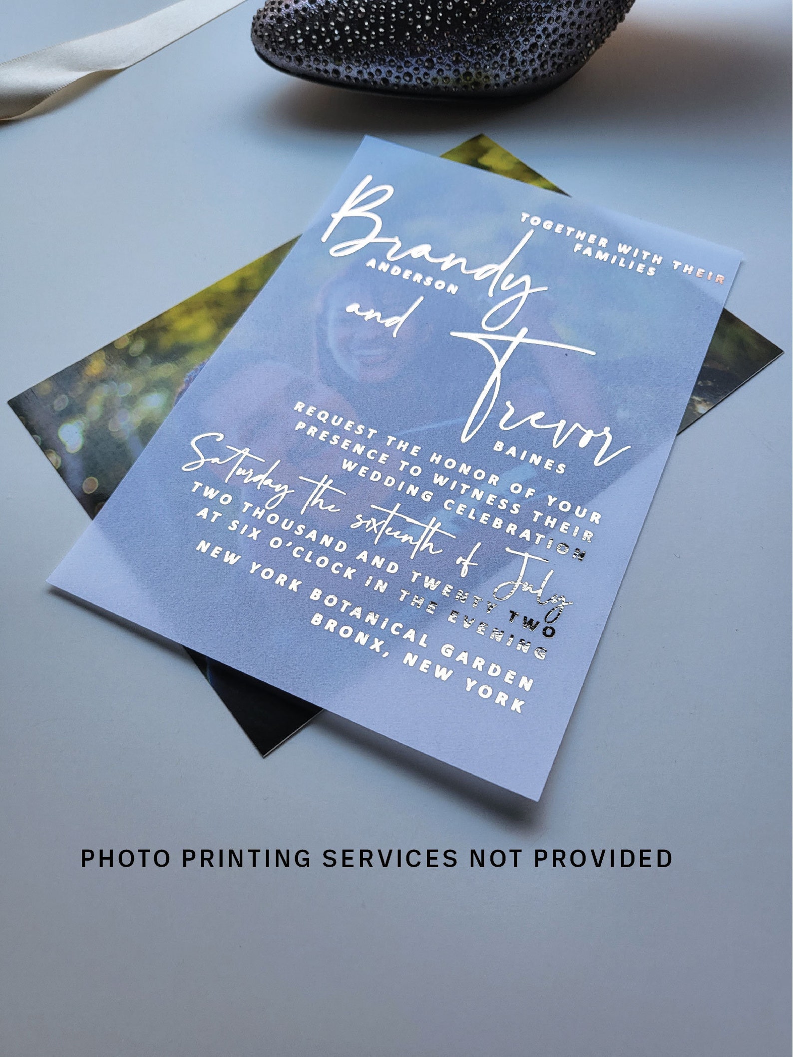 Foil and Vellum Invitation Set With Envelopes Rsvp and Additional Card ...