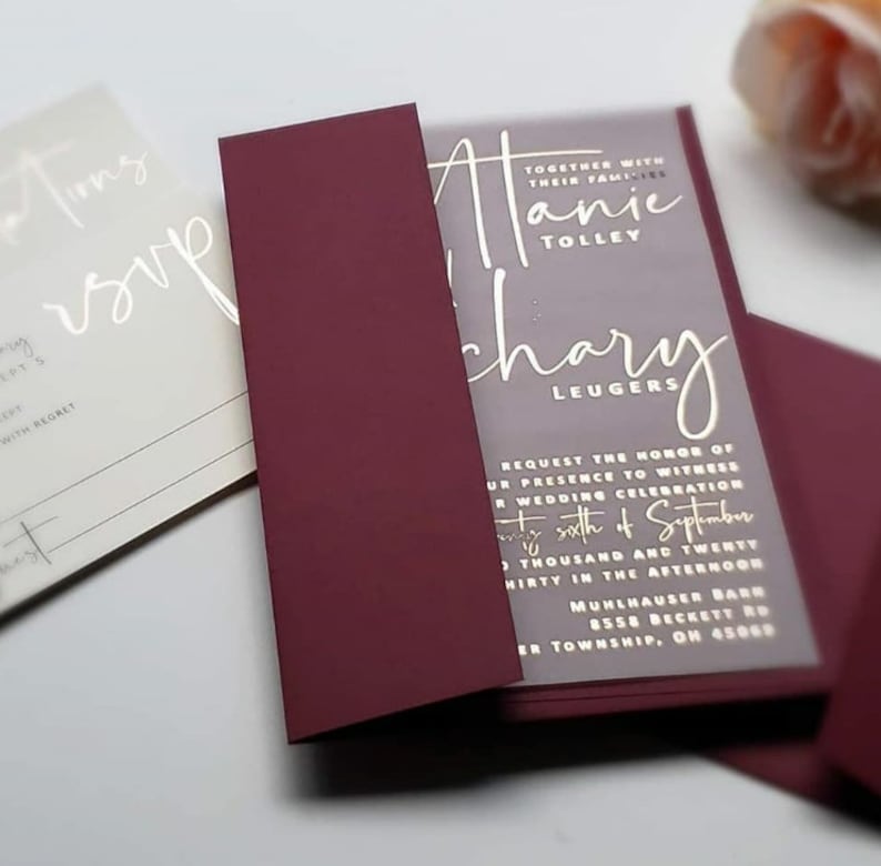 Foil and Vellum Invitation Set With Envelopes Rsvp and - Etsy