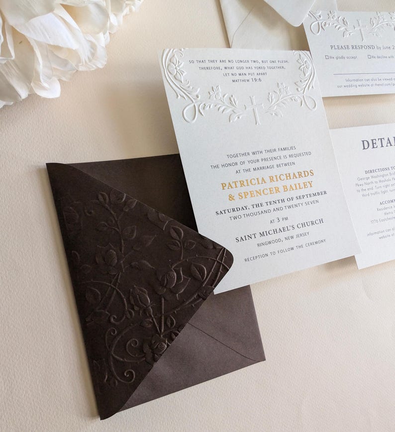 Embossed Floral Cross Wedding Invitation, Modern Religious Design - Etsy