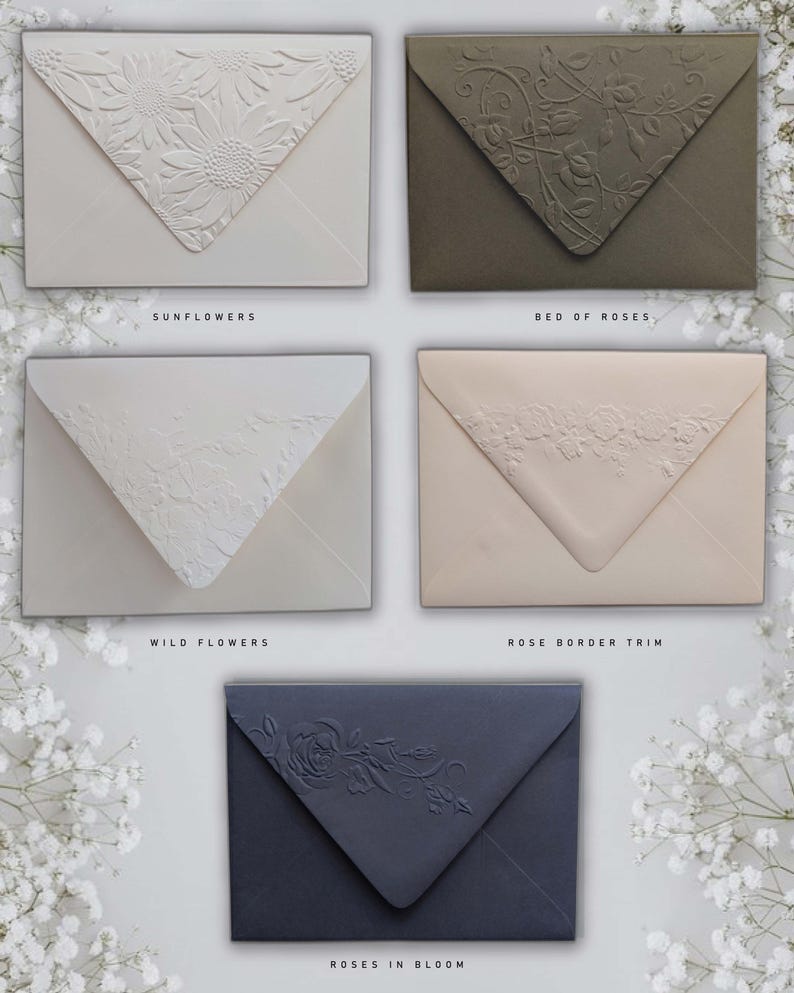 Embossed Event Invitation Envelopes, Wedding Envelopes, Floral Designs ...