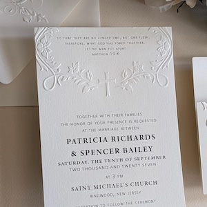 Embossed Floral Cross Wedding Invitation, Modern Religious Design - Etsy
