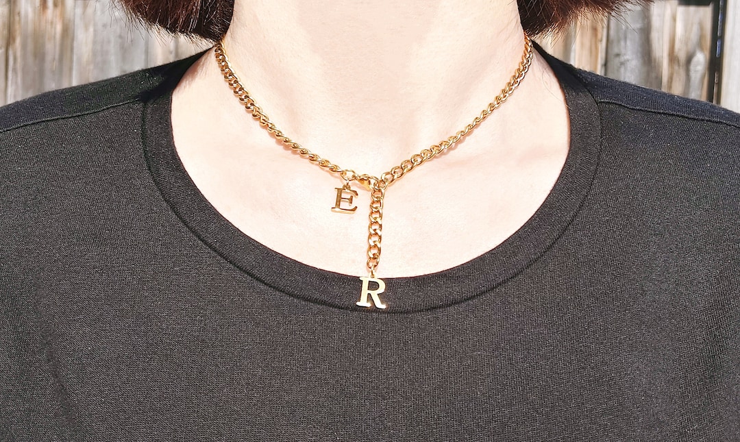 Custom Gold Double Initials Necklace | Silver Two Letter Chunky Cuban ...