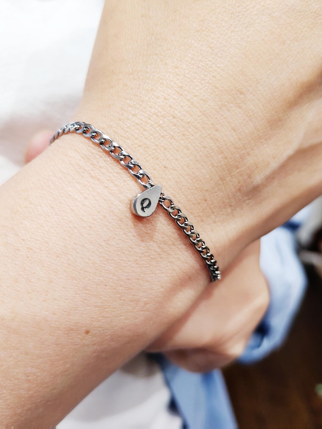 Personalized Water Drop Charm Bracelet | Dainty Lucky Initial Bracelet ...
