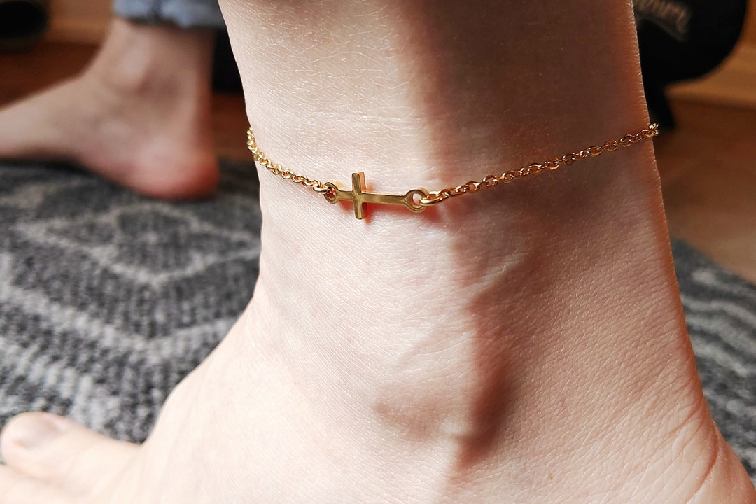 Personalizaed Cross Anklet for Women | Religous Jewelry | Dainty Cross Anklet | Fashion Chain ...