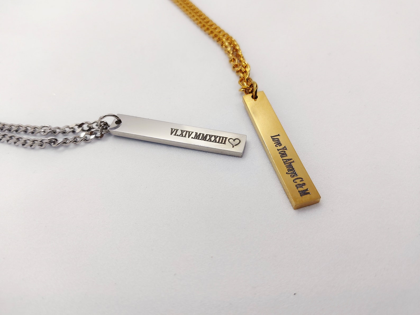 Personalized Rectangle Bar Necklace | Engraved Pendant Necklace for Men ...