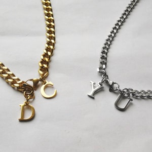 Custom Gold Double Initials Necklace | Silver Two Letter Chunky Cuban ...
