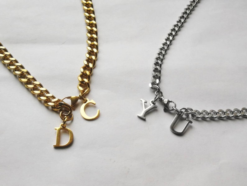 Custom Gold Double Initials Necklace Silver Two Letter Chunky - Etsy