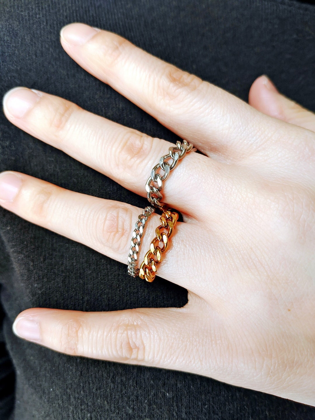 Custom Curb Chain Ring | Chunky Gold Chain Link Ring | Minimalist Ring ...
