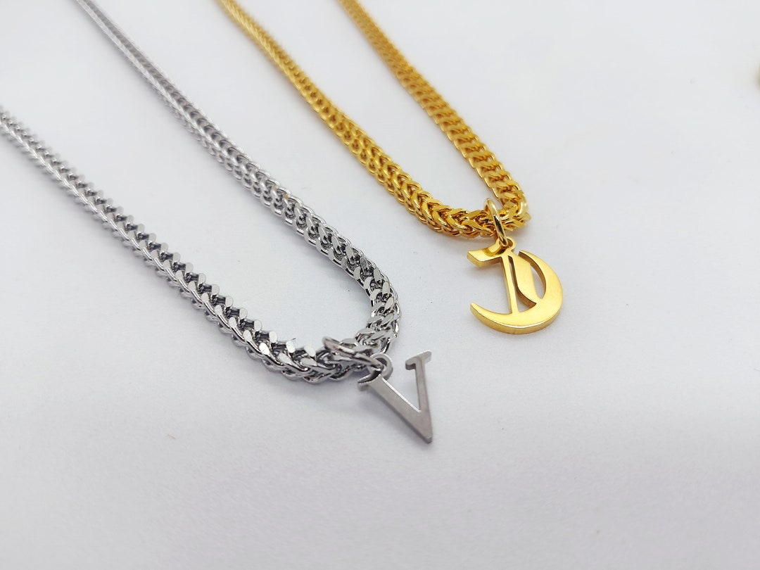 Franco Square Box Link Chain Initial Necklace for Men Cube Square Shape ...