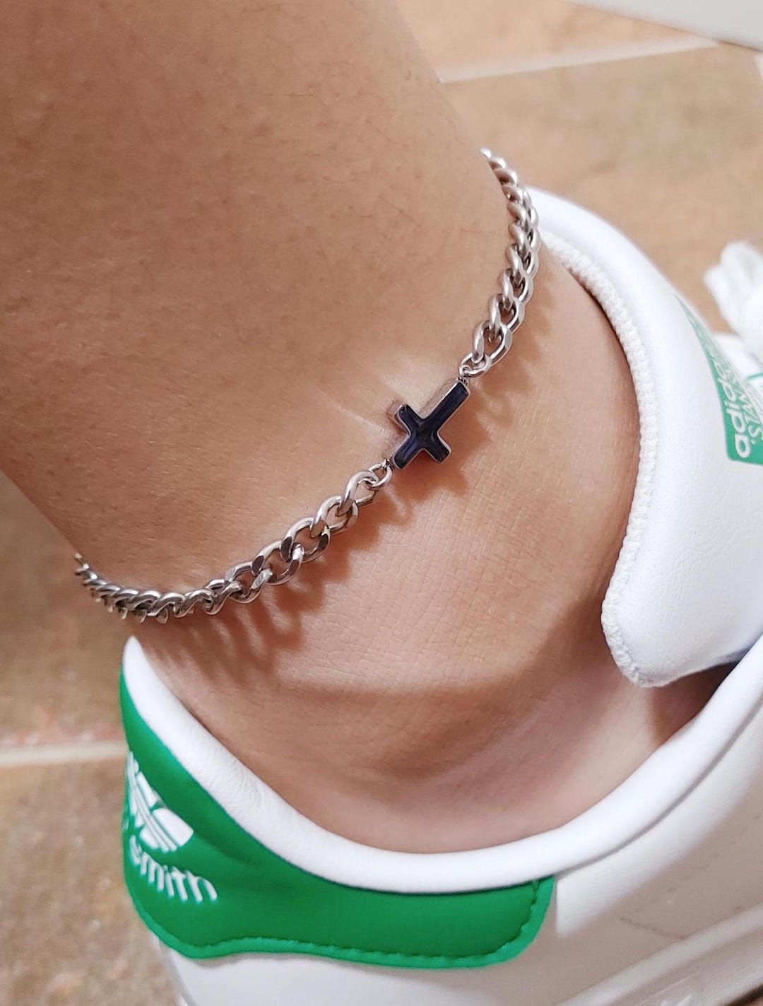 Custom Cross Pendant Anklet for Women | Men Curb Chain Name Initial Anklet | Religous Minimalist ...