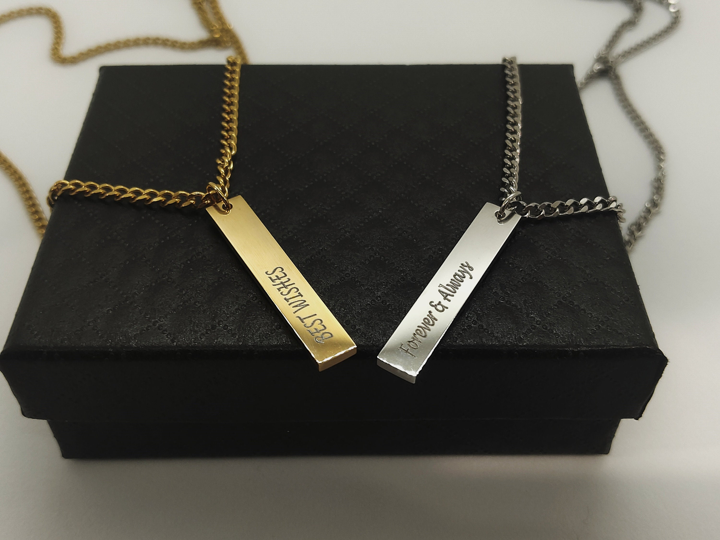 Personalized Rectangle Bar Necklace | Engraved Pendant Necklace for Men ...