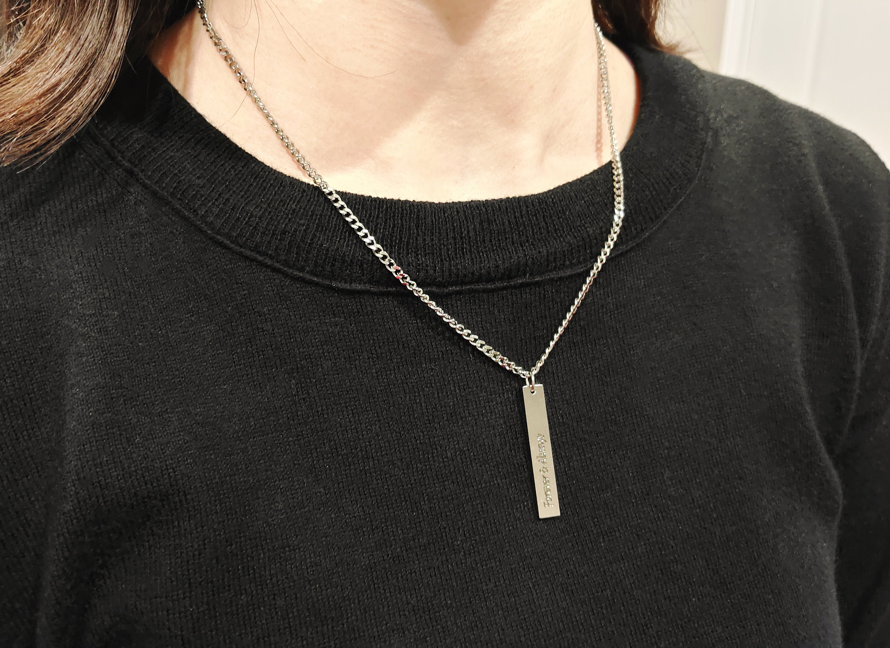 Personalized Rectangle Bar Necklace | Engraved Pendant Necklace for Men ...