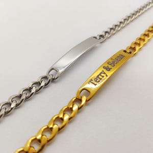 Personalized Engravable Bracelet | Silver Gold Curb Chain Bracelet | Handwriting Engraved ...