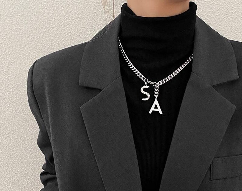 Custom Gold Double Initials Necklace Silver Two Letter Chunky - Etsy