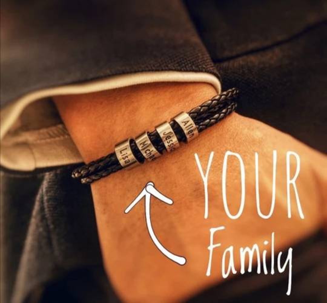 Personalized Family Names Man Bracelet Customized Engraved Bead Charm ...