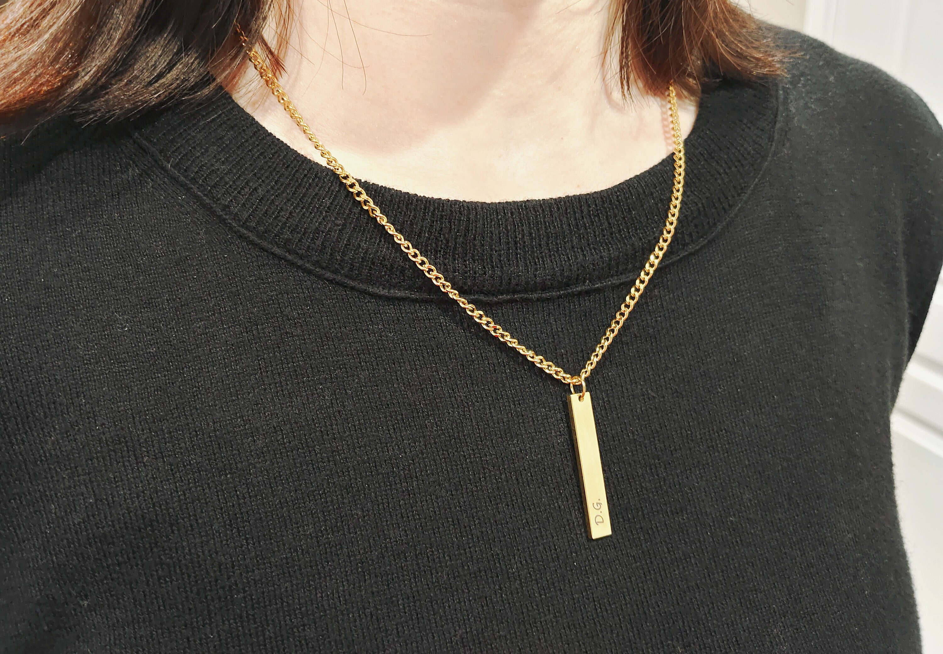Personalized Rectangle Bar Necklace | Engraved Pendant Necklace for Men ...