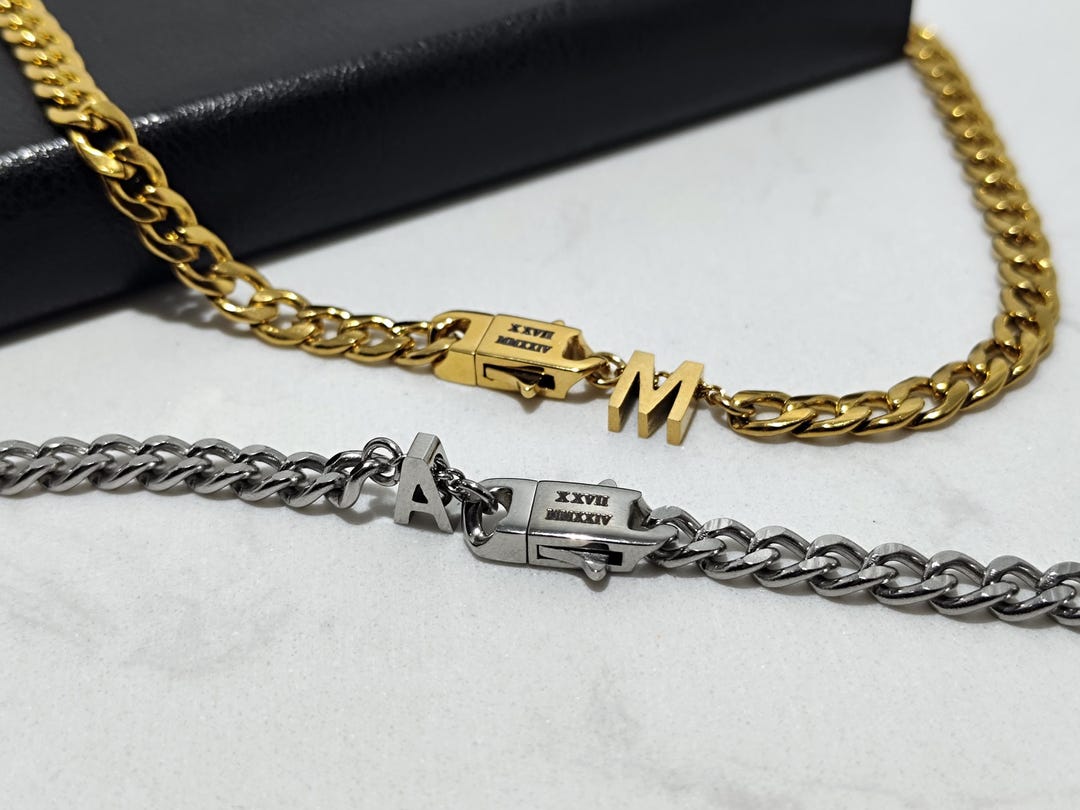 Men's Custom Curb Chain Initial Necklace | 5mm Silver Miami Link Chain ...