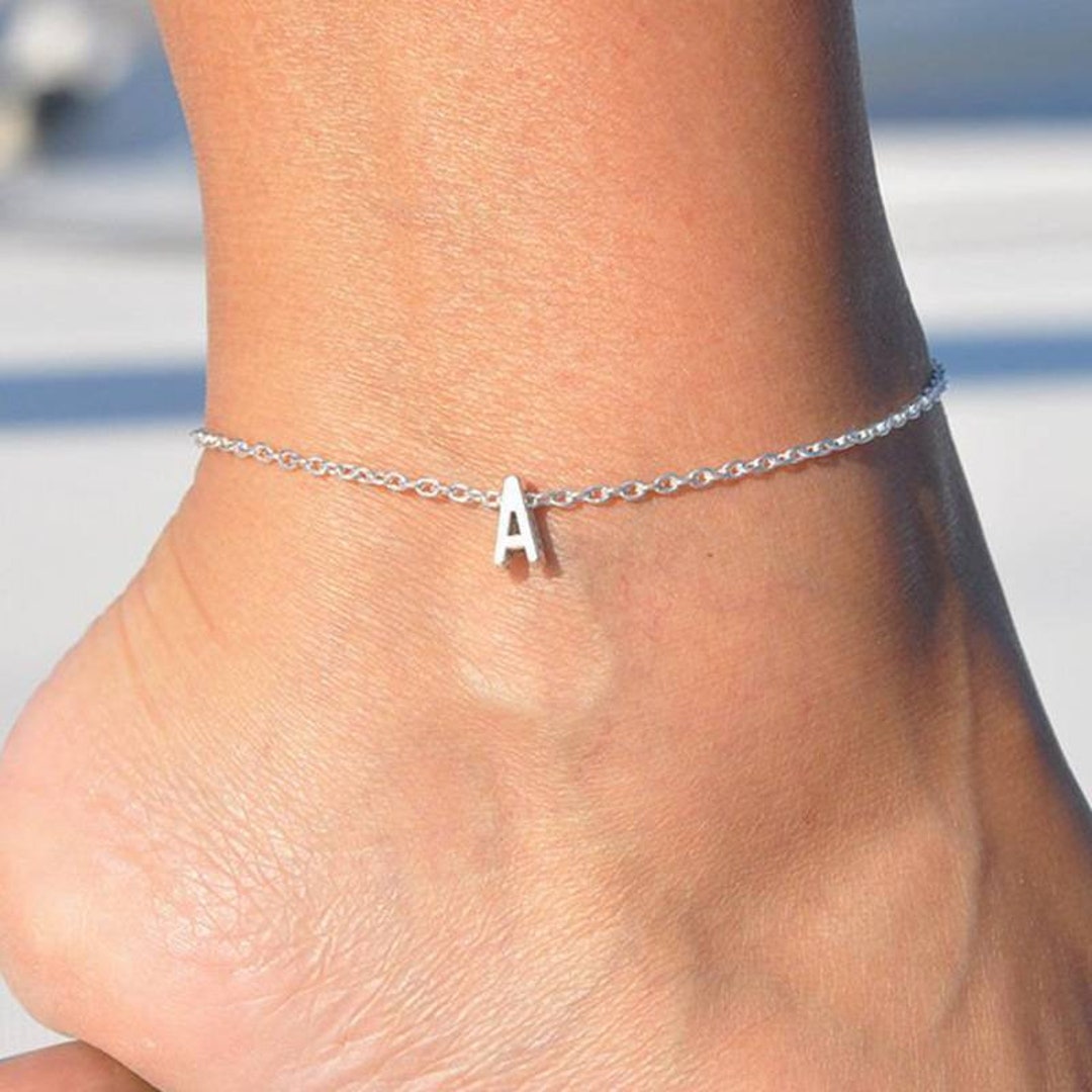 Personalized Initial Anklet Custom Name Anklet Silver Rose - Etsy
