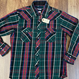 Vintage Wrangler Pearl Snap Plaid Heavyweight Western Cotton Flannel ...