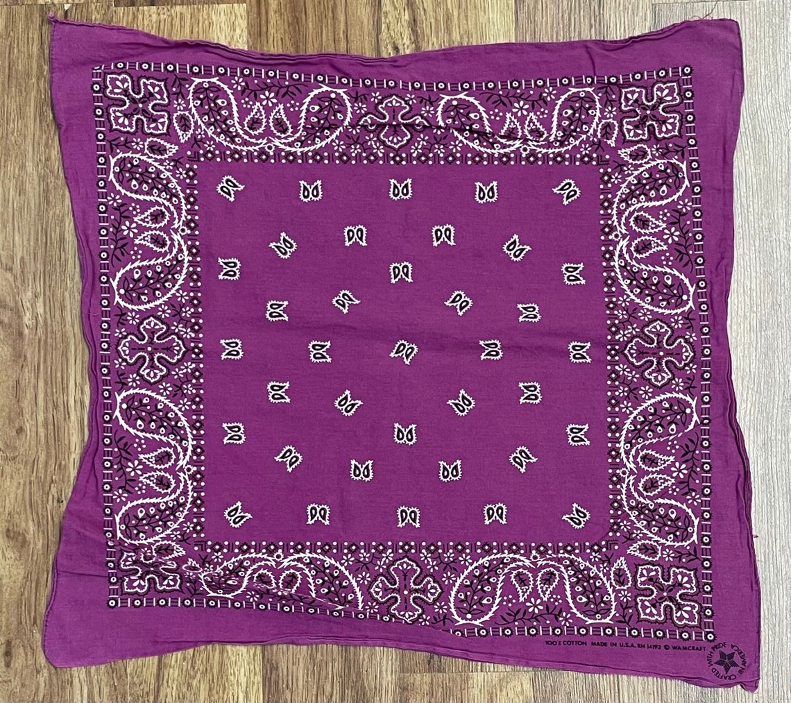 Vintage Wamcraft SOFT & Broken-in Purple Paisley Cotton Bandana Made in ...