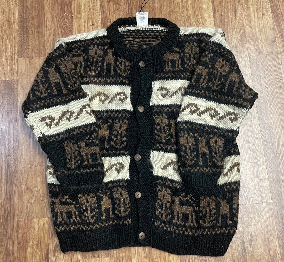 1990’s Nepalese Wool Coconut Button up Vintage Sweater Oversized Big ...