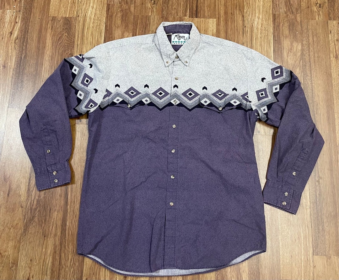 Vintage Roper Purple Southwest Western Geometric Center Print Button ...