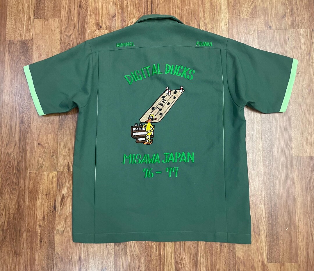 1970s “bobo” Digital Ducks IBM Misawa Japan Vintage Bowling Shirt ...