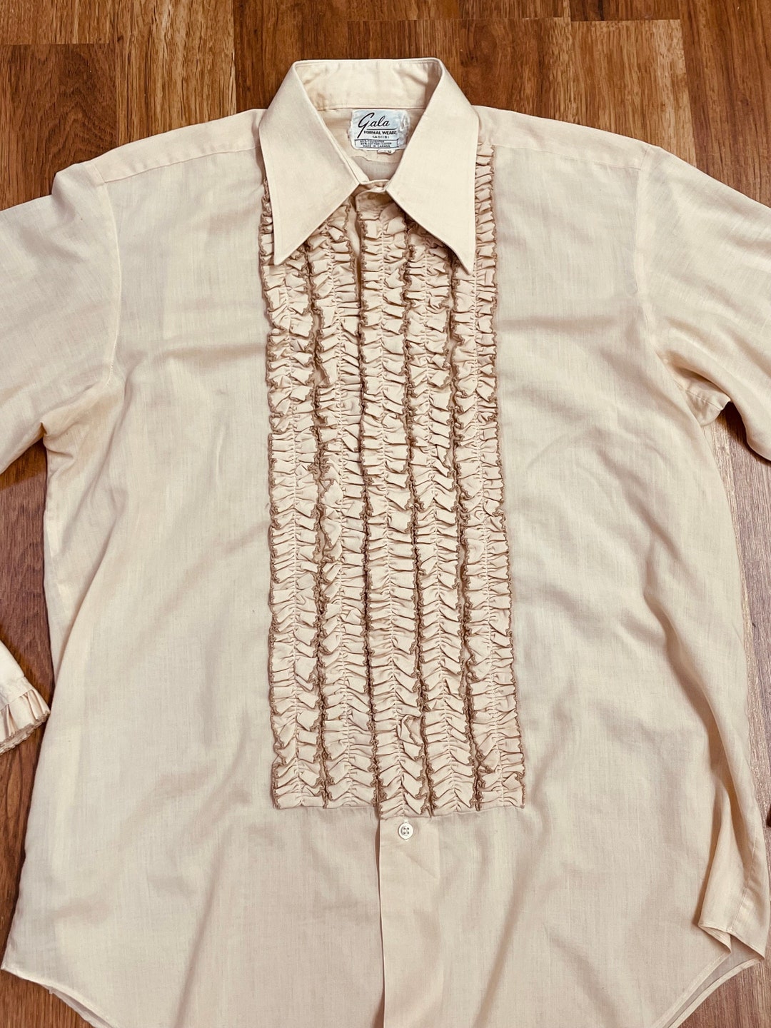 1970s Mens Butterfly Collar Champagne Ruffled Tuxedo Shirt Size L - Etsy