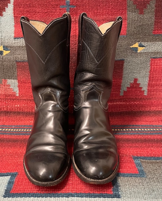 Vintage Justin Mens Leather BLACK Western Roper Boots… - Gem