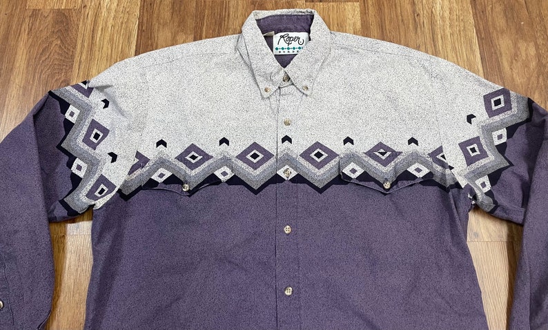 Vintage Roper Purple Southwest Western Geometric Center Print Button ...