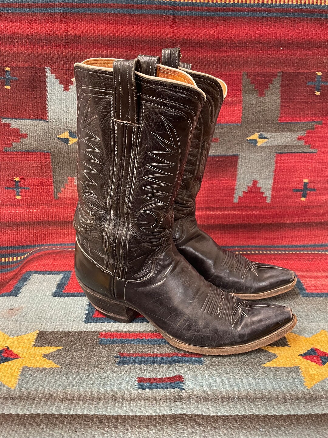 Broken-in Vintage M.L. Leddy Black Leather Western Cowboy Boots Mens ...