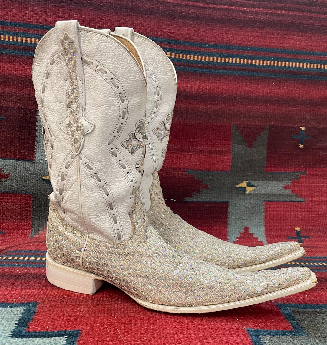 Vintage El General White Leather Sparkle Tribal Guarachero Pointy ...