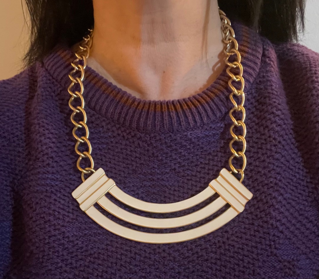 1970’s Vintage Monet Ivory Baked Enamel Statement Necklace - Etsy