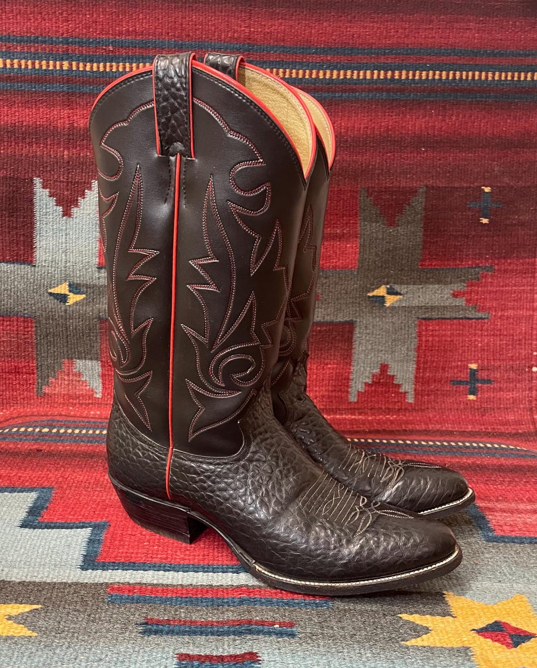 Men's Vintage Justin Diamond J Black and Red Western Cowboy Boots Size ...