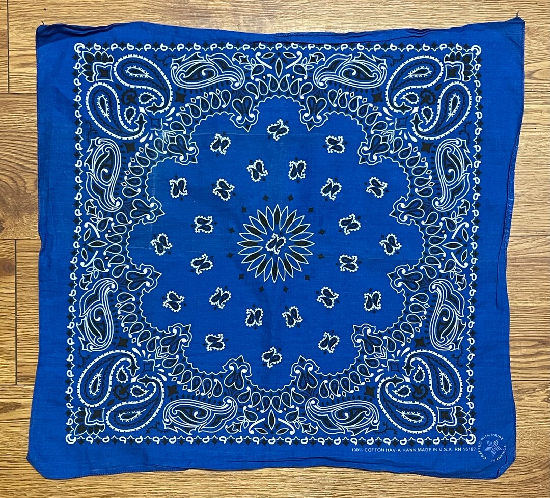 Vintage Royal Blue Cotton Broken-in Faded Bandana Paisley Pattern Made ...