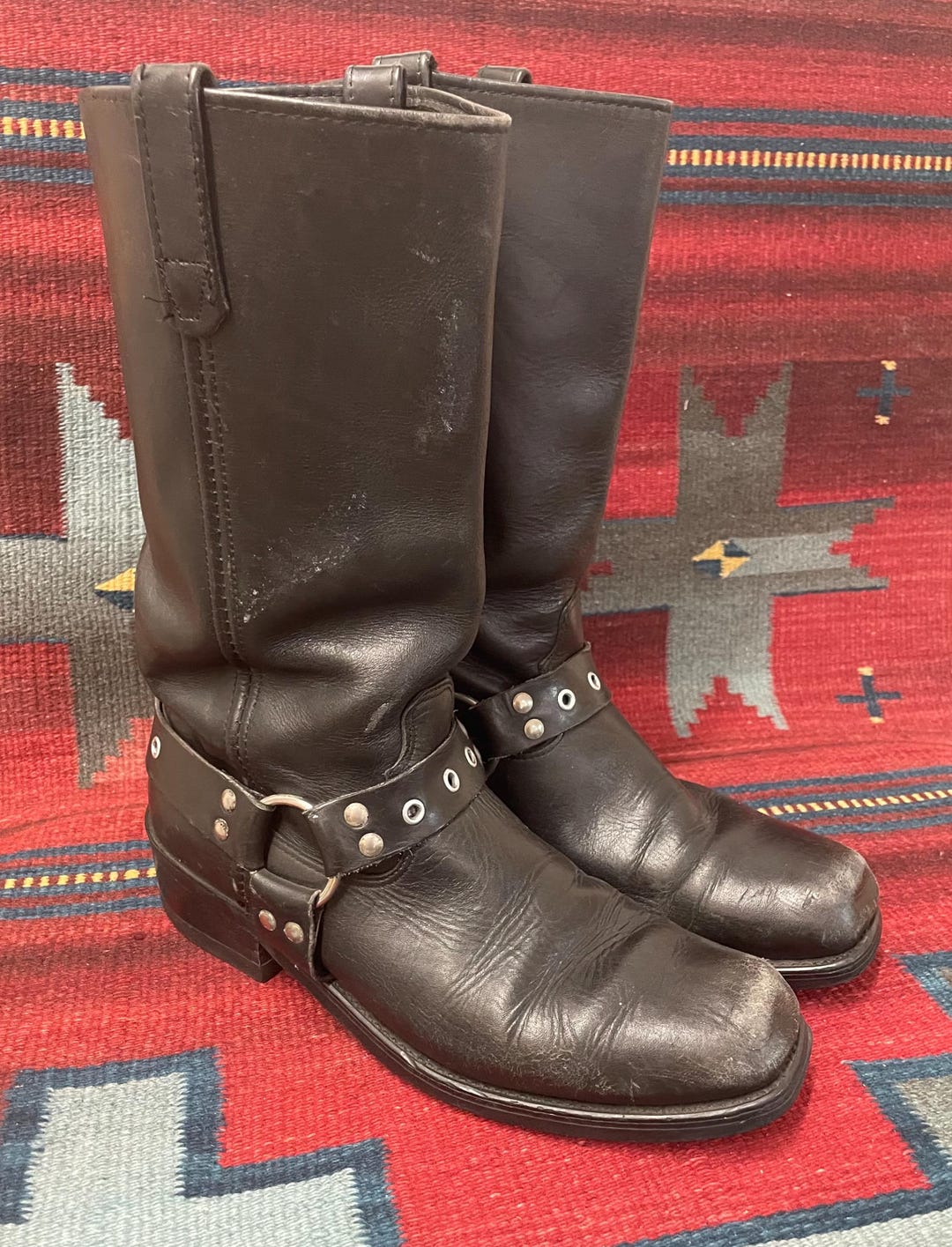 Broken-in Mens Tony Lama Size 10.5 Black Leather Square Toe Harness ...