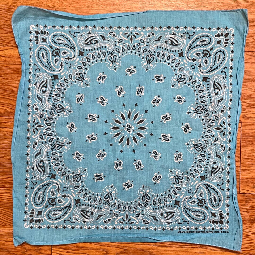 Vintage Aqua Blue Paisley Bandanna Made in USA - Etsy