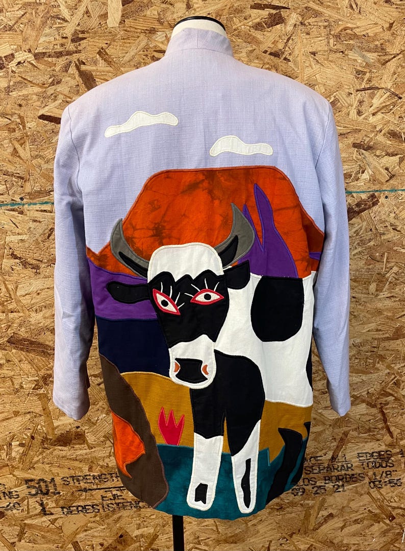 1980’s / 1990’s Vintage Ladies Artsy Cow / Bull Appliqué Colorful ...