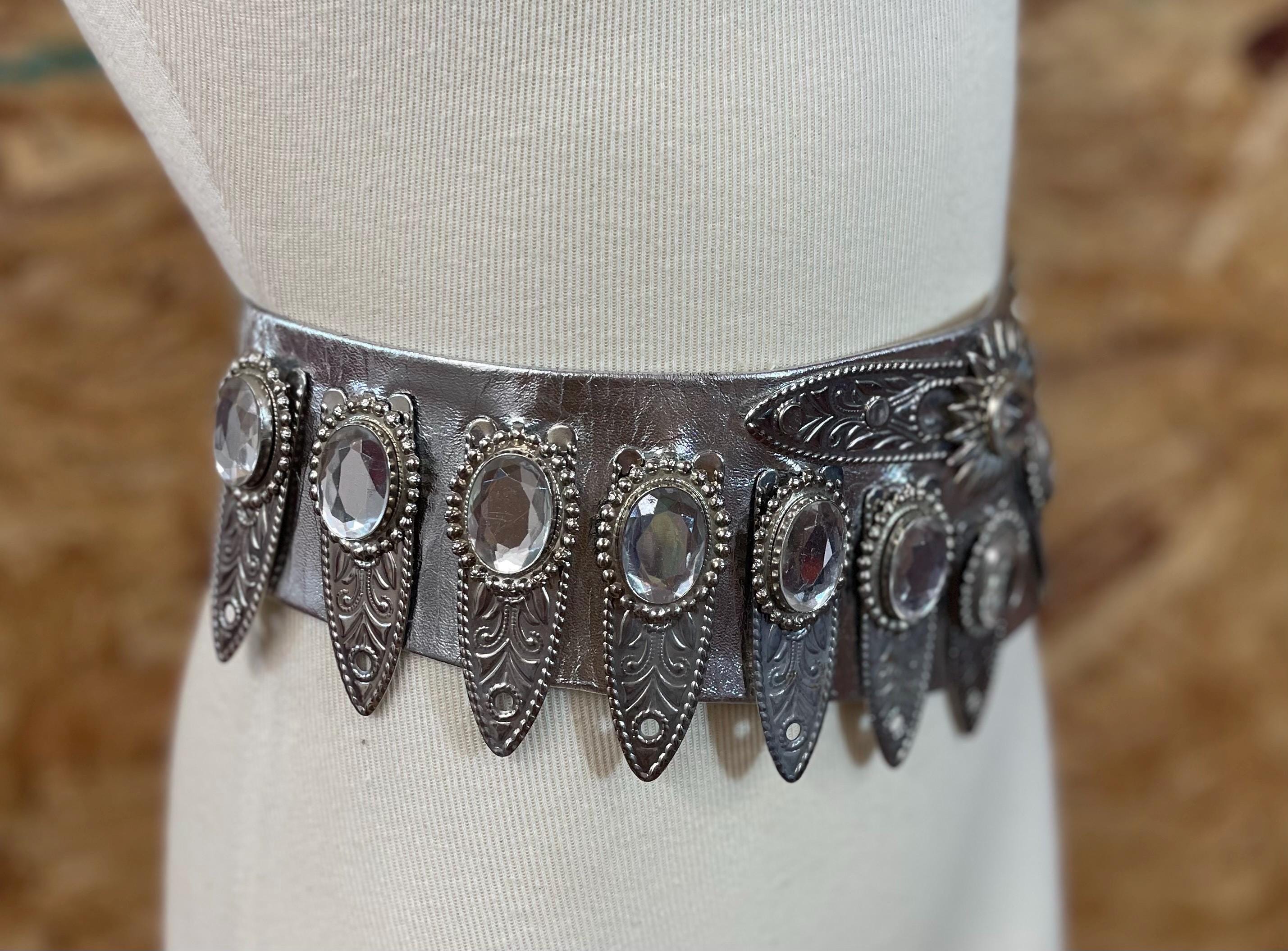 1970’s / 1980’s Leatherock Nina Arjani Silver Leather Bejeweled ...