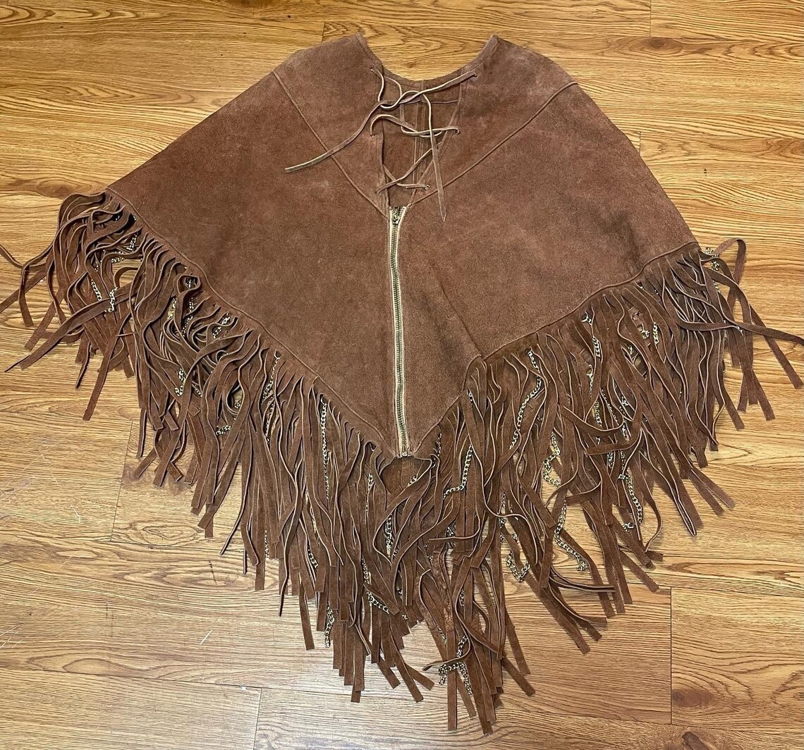 Incredible 1960s Suede Zipper Fringe Hippie Poncho With Gold - Etsy