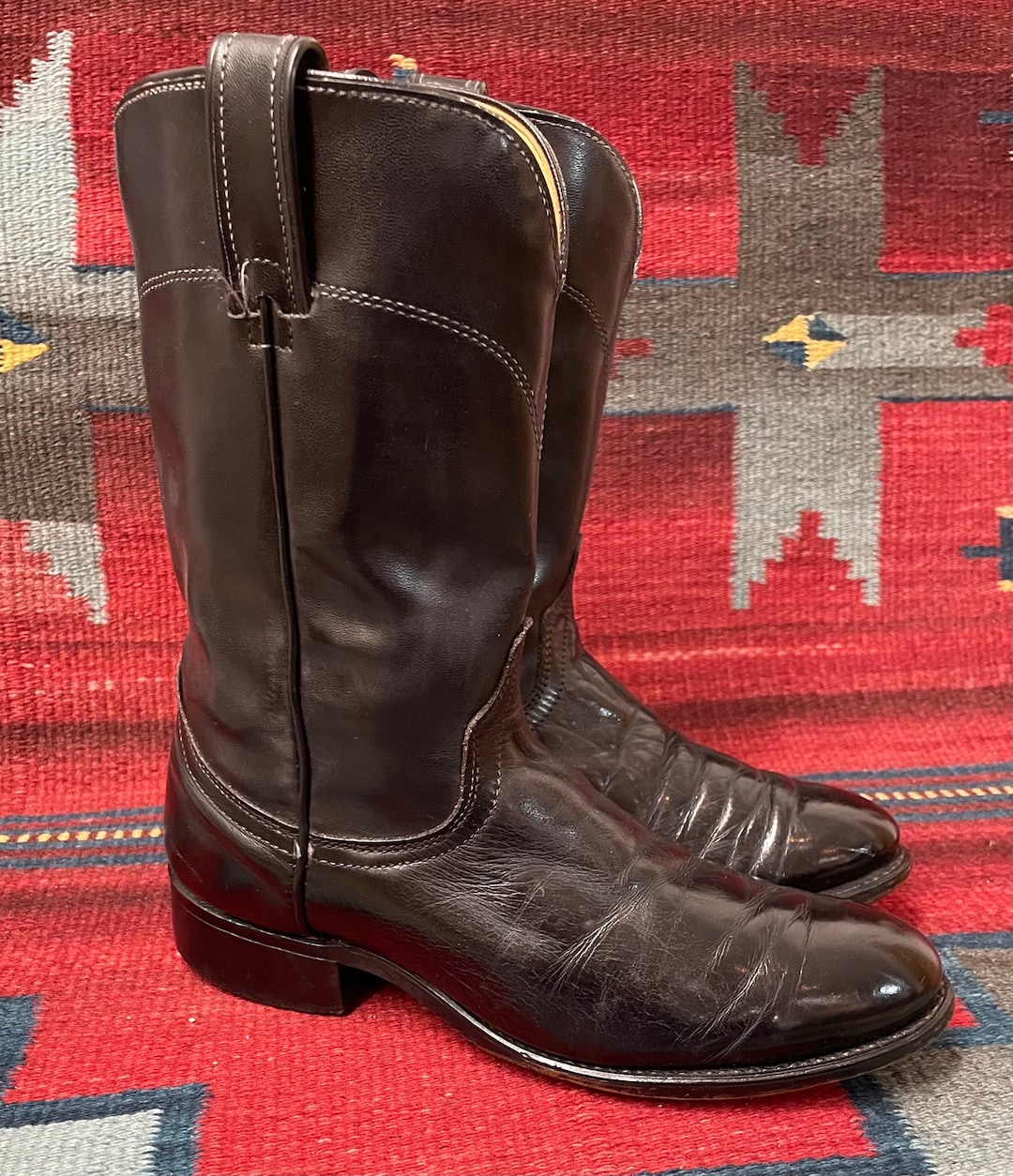 Vintage Laredo Western Black Leather Cowboy Roper Boots Men’s Size 6.5 ...