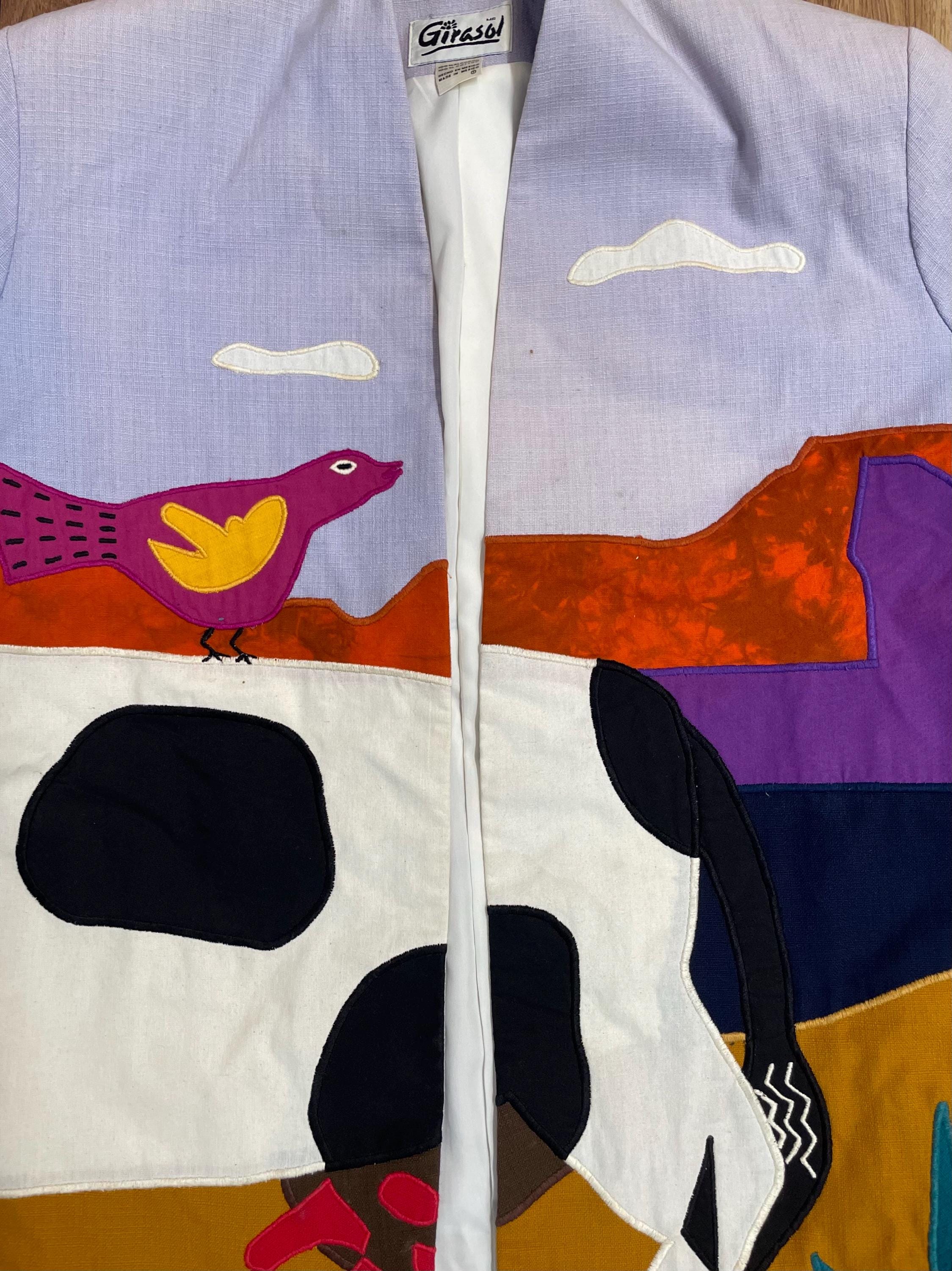 1980’s / 1990’s Vintage Ladies Artsy Cow / Bull Appliqué Colorful ...