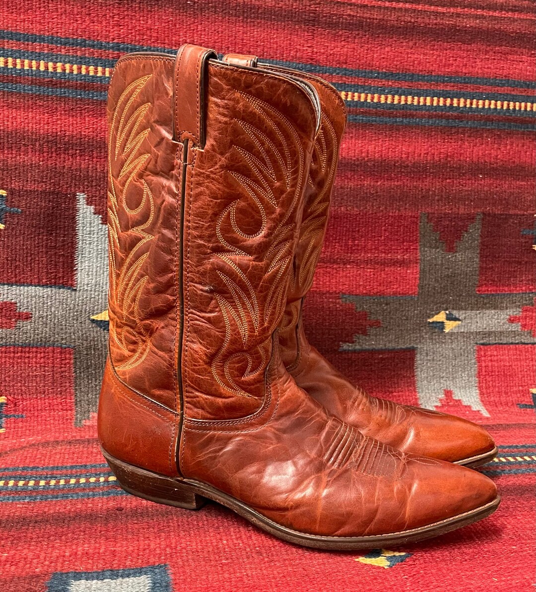 Men's Vintage Code West Leather Broken-in Low Heel Western Cowboy Boots ...