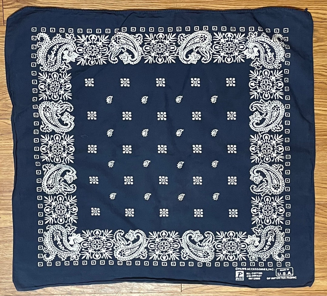 1980’s Vintage Broken-in Soft Navy Blue Bandana Made in USA Paisley ...