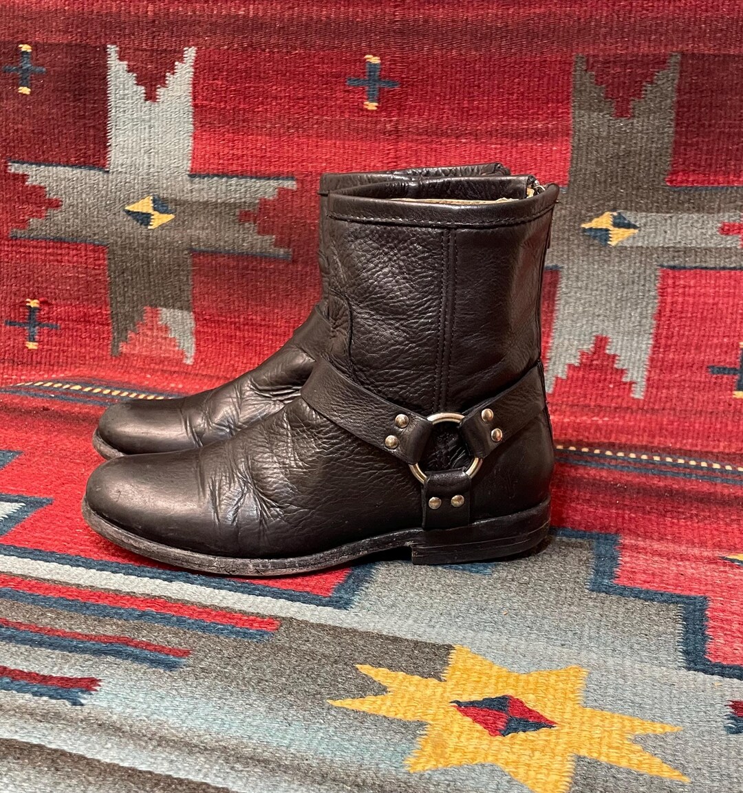 Vintage Frye Black Leather Zip Harness Boots US Ladies Size 7.5 - Etsy