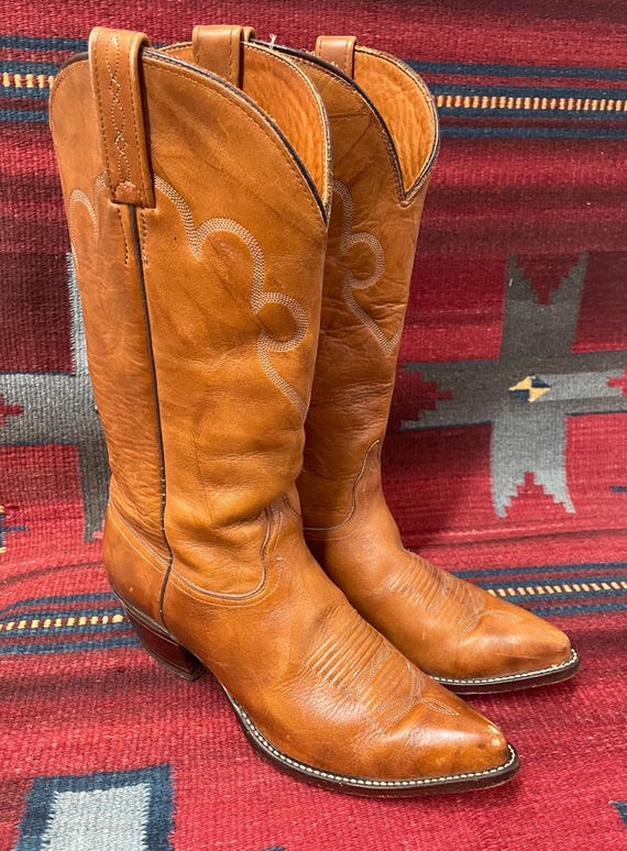 1990’s Vintage J. Chisholm Natural Leather Cowboy Boo… - Gem