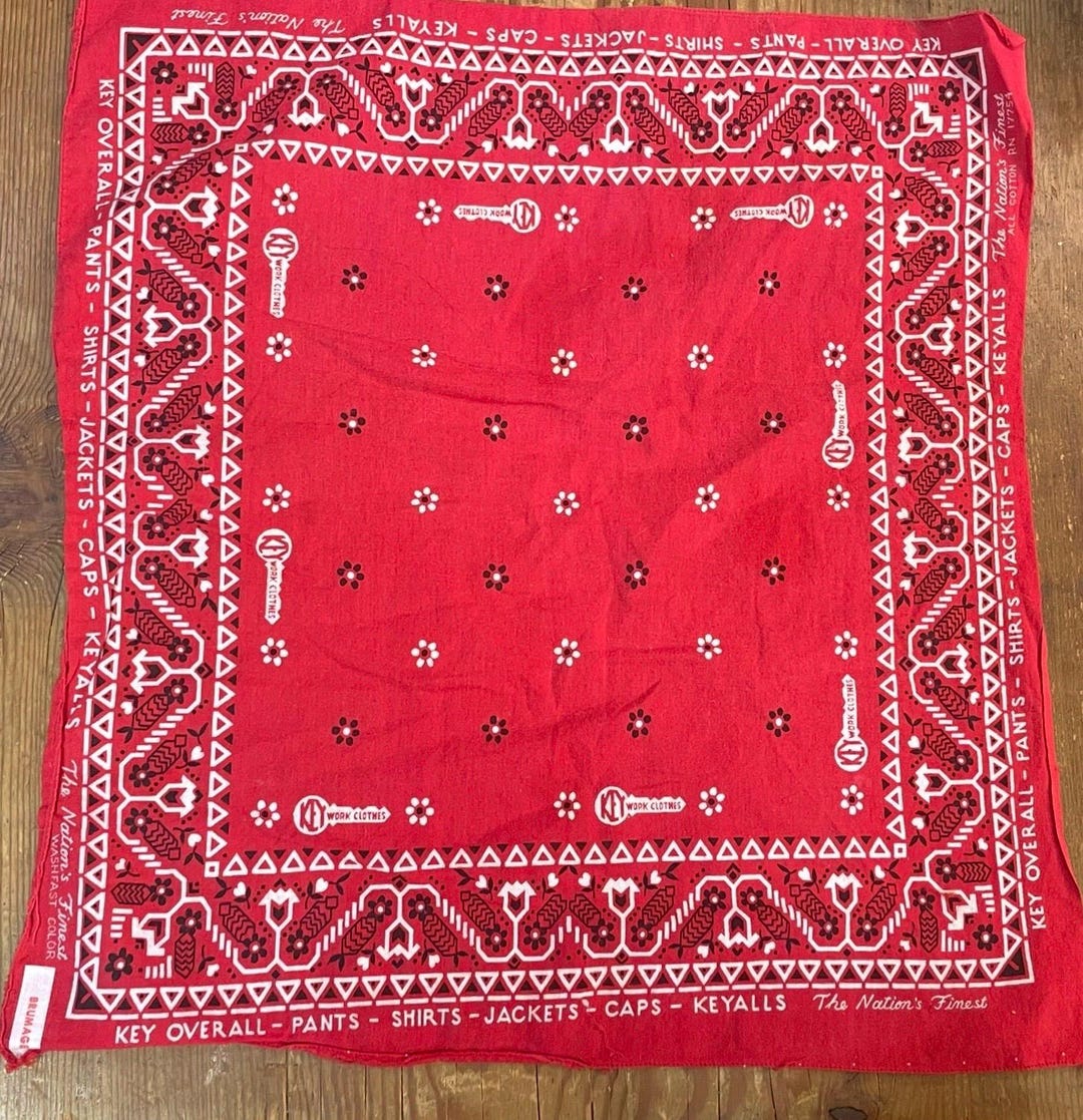 Vintage Key Overalls RED Selvedge Western Bandanna Workwear Collectible ...