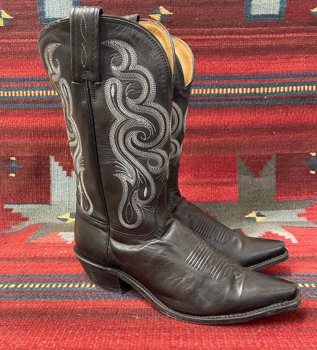 Tony Lama Vintage Broken-in Black Cowboy Western Snip Toe Boots Ladies ...