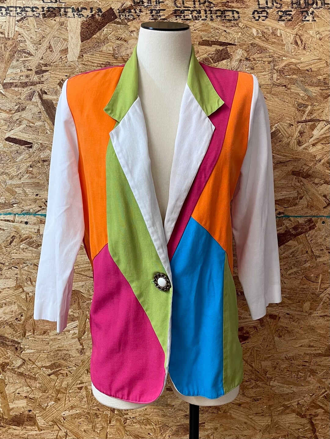 1980’s Vintage Ladies Artsy Colorblock 3/4 Sleeve Lightweight Blazer ...